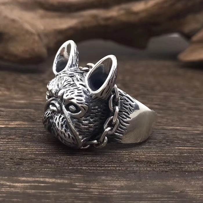 Sterling Silver Cute Bulldog Ring - VVV Jewelry