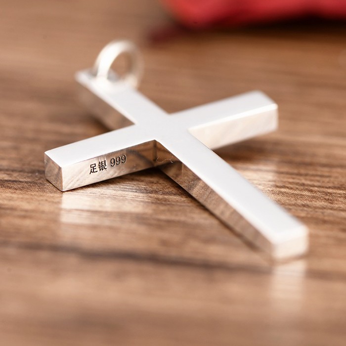 999 Fine Silver Polished Cross Pendant Necklace
