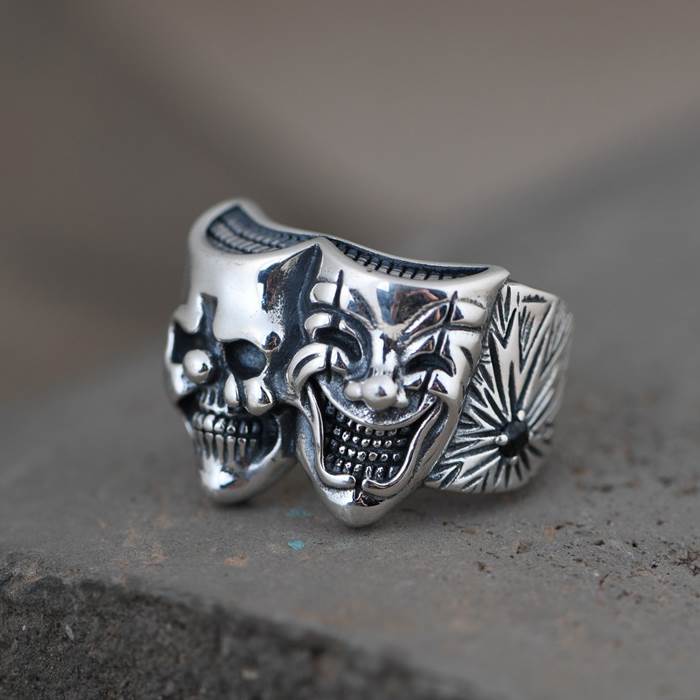 Mens Sterling Silver Joker Ring With Crown - VVV Jewelry