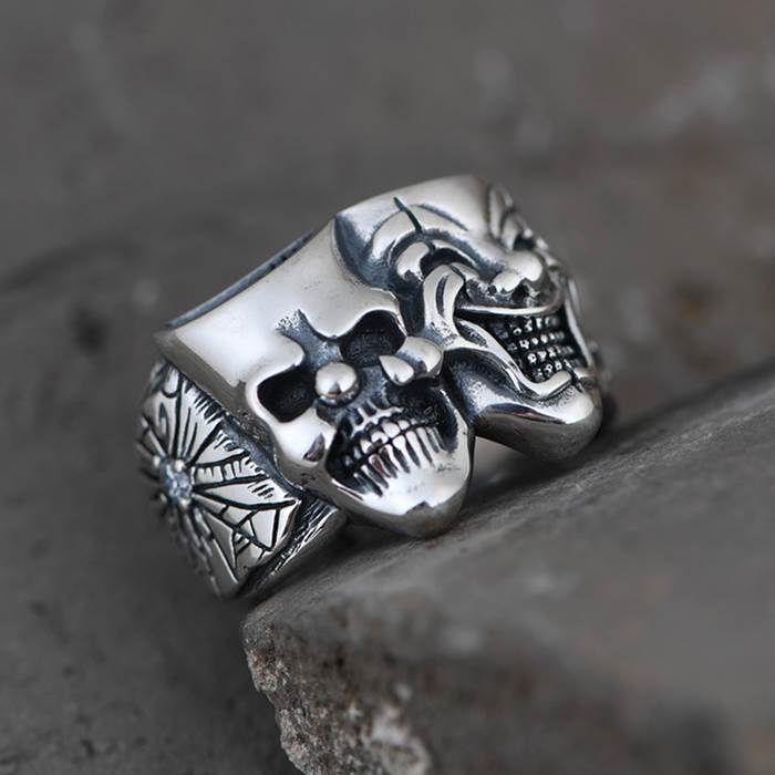 Mens Sterling Silver Joker Ring With Crown - VVV Jewelry