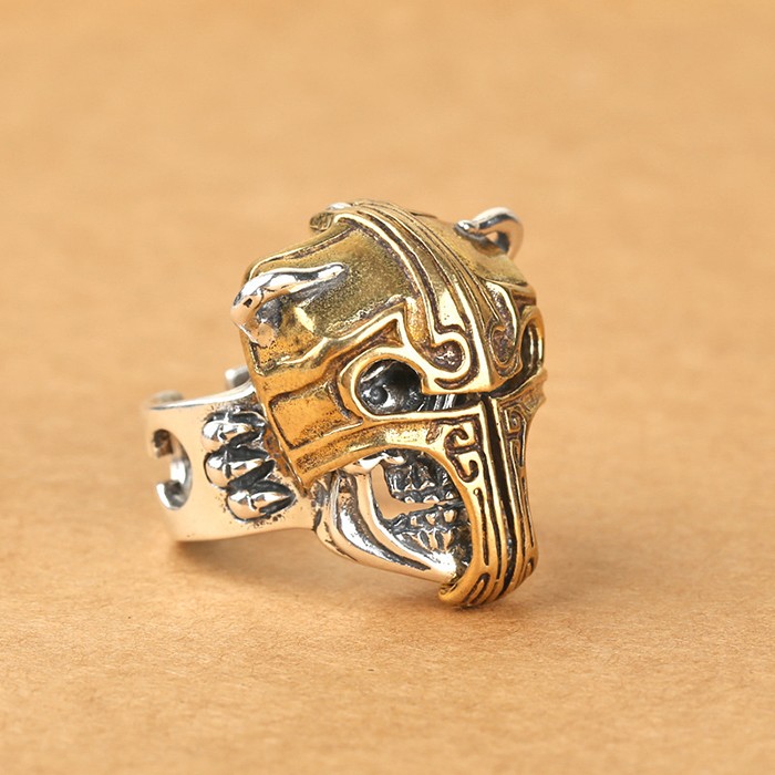 Mens Sterling Silver Gladiator Skull Ring - VVV Jewelry