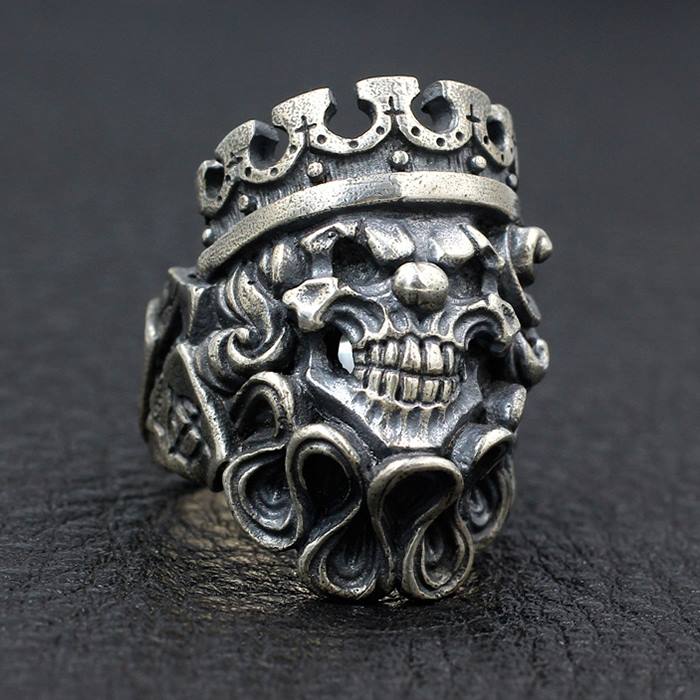 Mens Sterling Silver Joker Ring With Crown - VVV Jewelry
