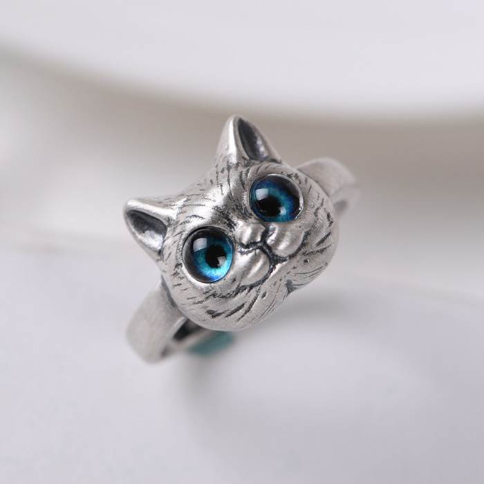 Womens Sliver Cute Cat Ring - VVV Jewelry