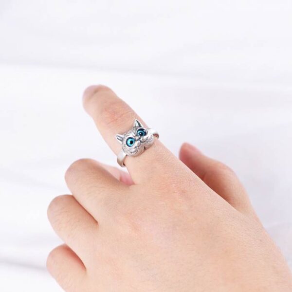 Womens Sliver Cute Cat Ring - VVV Jewelry