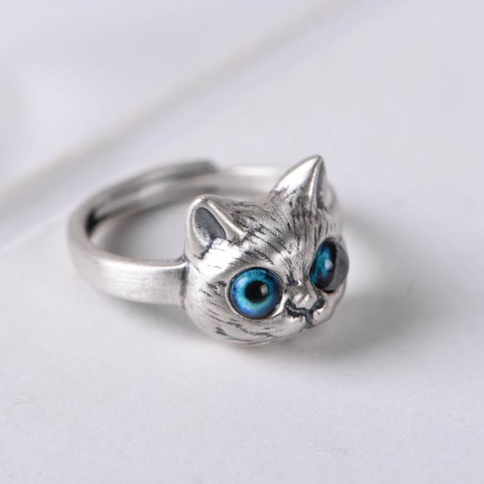 Womens Sliver Cute Cat Ring - VVV Jewelry