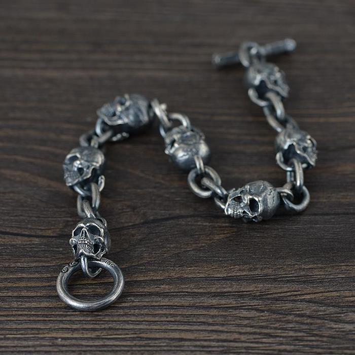 Sterling Silver Skull & Chain Link Bracelet - VVV Jewelry