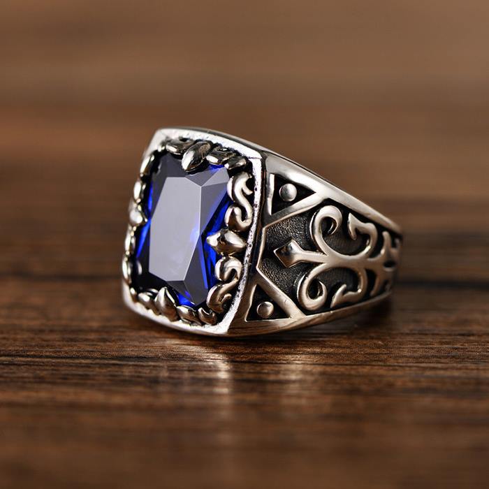 Sapphire Sterling Silver Fleur De Lis Ring - VVV Jewelry Sapphire Sterling Silver Fleur De Lis Ring - VVV Jewelry