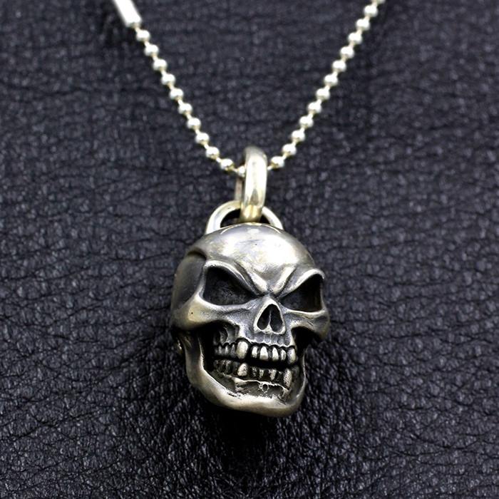Sterling Silver Large Skull Pendant With 22" Bead Chain - VVV Jewelry
