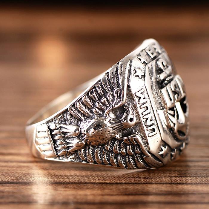 Mens Sterling Silver US Navy Military Ring - VVV Jewelry