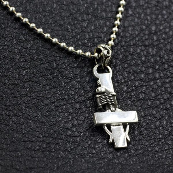 Sterling Silver Skeleton Cross Pendant Necklace - VVV Jewelry