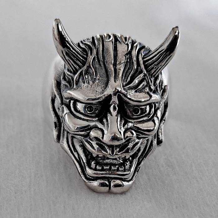 Men's Sterling Silver Hannya Mask Demon Ring - VVV Jewelry