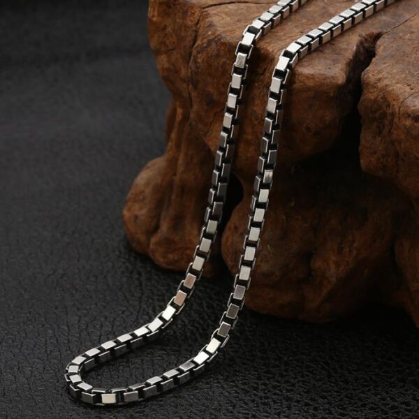 20" - 30" Men's Silver Square Box Chain Necklace 3.5mm - VVV Jewelry