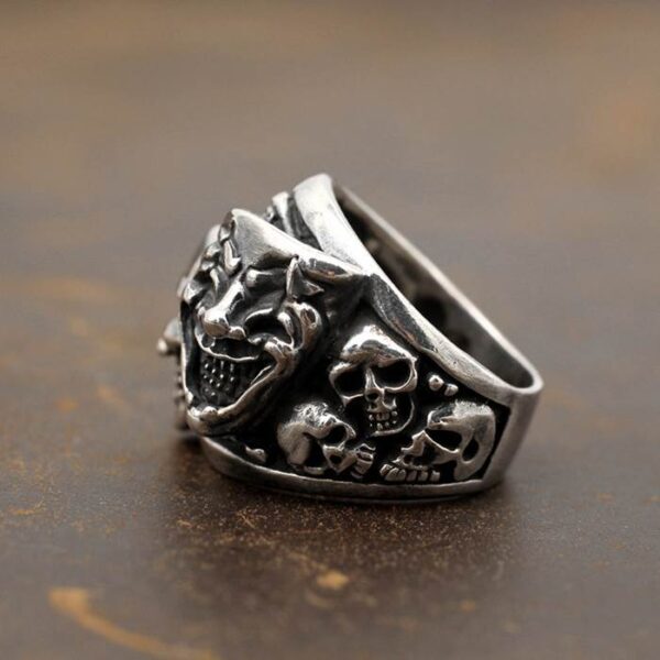 Men's Cool Sterling Silver Joker & Skull Funny Ring - VVV Jewelry