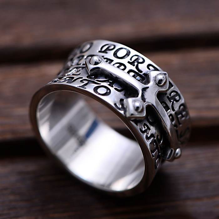 Men's Sterling Silver Christian Scripture Cross Ring - VVV Jewelry