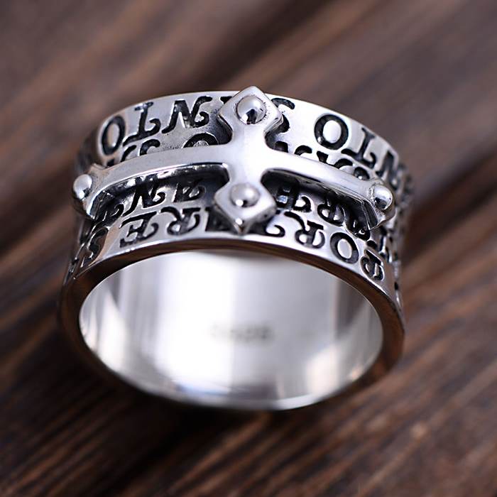 Men's Sterling Silver Christian Scripture Cross Ring - VVV Jewelry