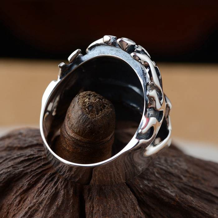 Sterling Silver Star Of David Flames Skull Ring - VVV Jewelry