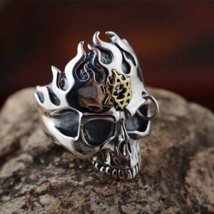 Sterling Silver Angry Flames Skull Ring - VVV Jewelry