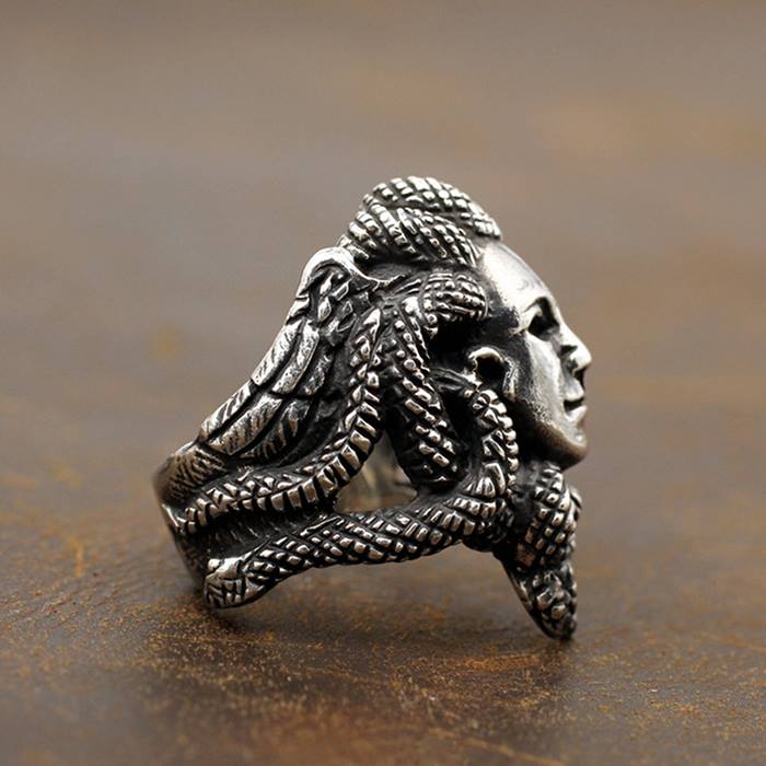 Men's Sterling Silver Handmade Medusa Ring - VVV Jewelry