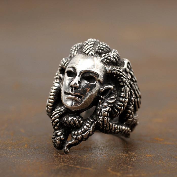 Men's Sterling Silver Handmade Medusa Ring - VVV Jewelry
