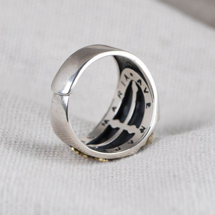 Women's Silver Virgin Mary Cross Ring - VVV Jewelry