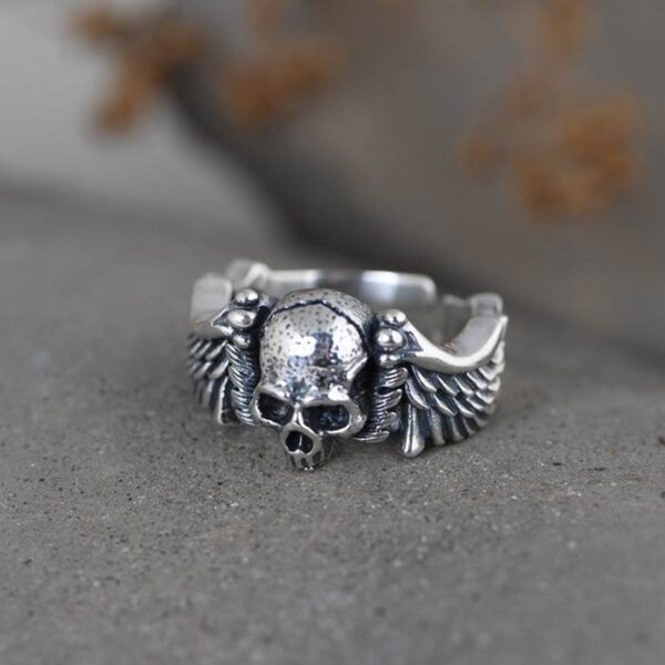 Men's Sterling Silver Skull Ring With Wings - VVV Jewelry
