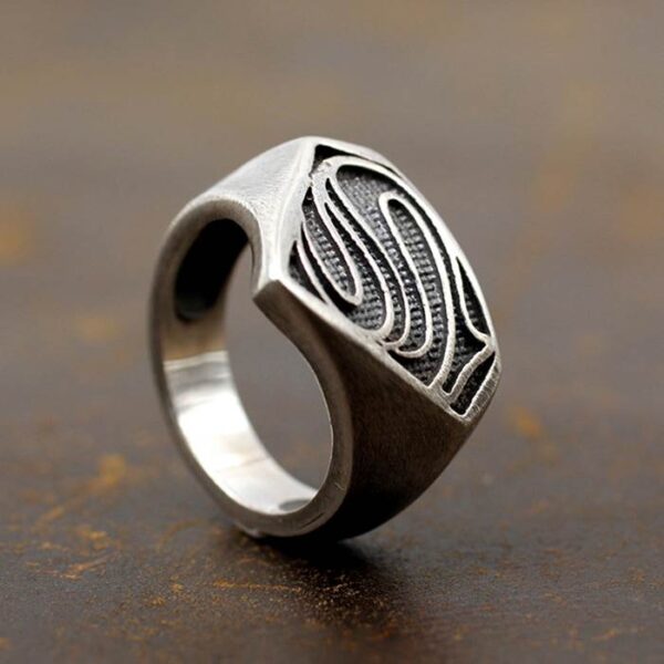 Mens Sterling Silver Superman Ring - VVV Jewelry