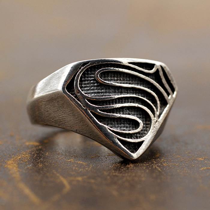 Mens Sterling Silver Superman Ring - VVV Jewelry