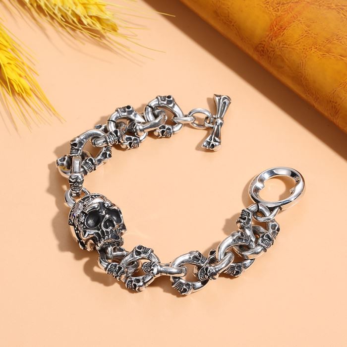 Sterling Silver Skull Chain Punk Bracelet - VVV Jewelry