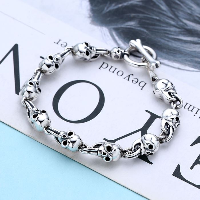 Sterling Silver Skull Bracelet Toggle Bone Closure - VVV Jewelry