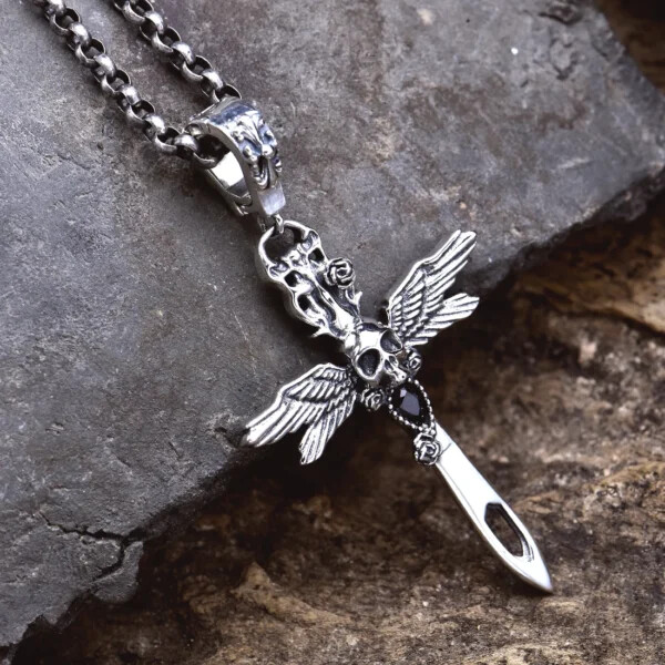 Angel Sword Skull Pendant Necklace - VVV Jewelry: Sterling Silver ...